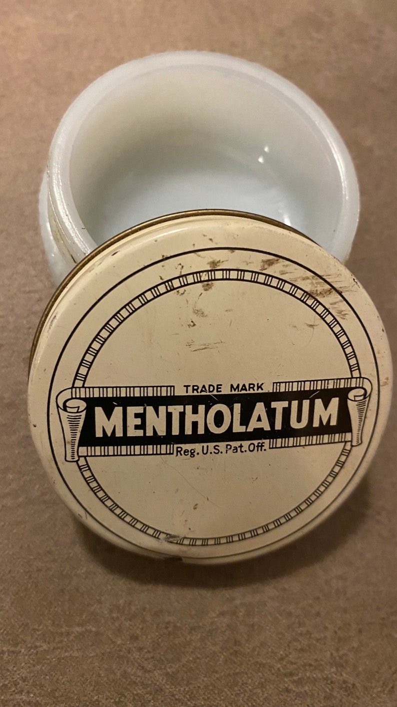 Vintage Rare White Milk Glass Mentholatum Cream Jar With Ribbed Sides ...