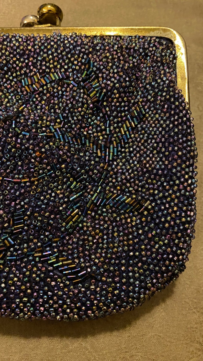 Vintage Beautiful 6” X 6” Purse With Dark Shiny Multi Colored Round ...