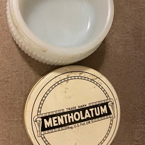 Vintage Rare White Milk Glass Mentholatum Cream Jar With Ribbed Sides ...