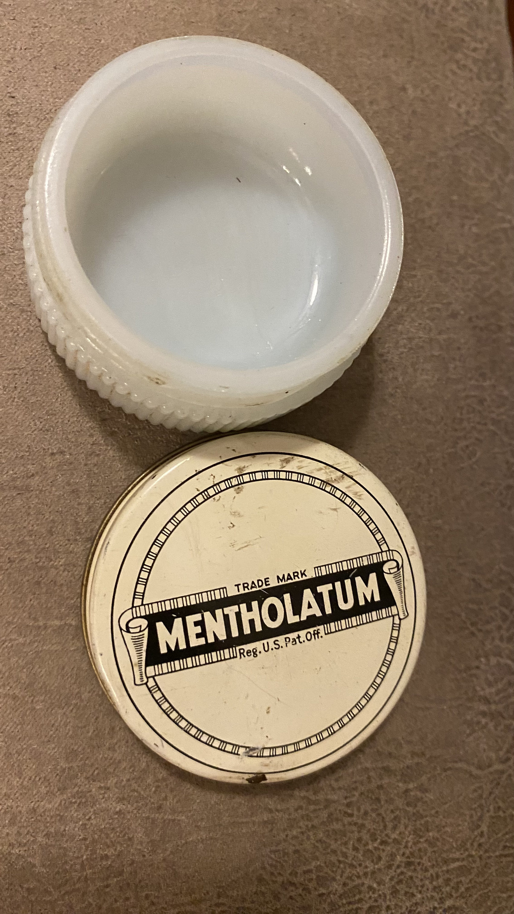 Vintage Rare White Milk Glass Mentholatum Cream Jar With Ribbed Sides ...