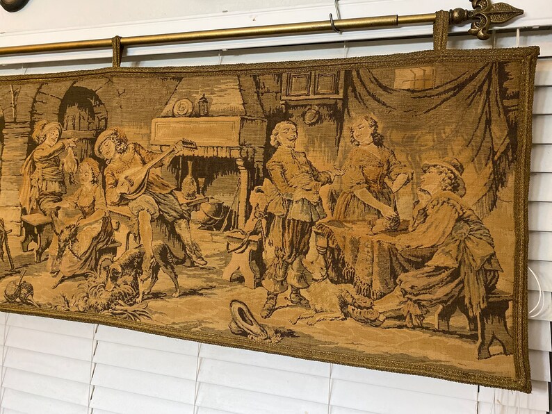 Antique 1850s1920s pub Scene Tapestryfrench Victorian Belgium Aubusson ...