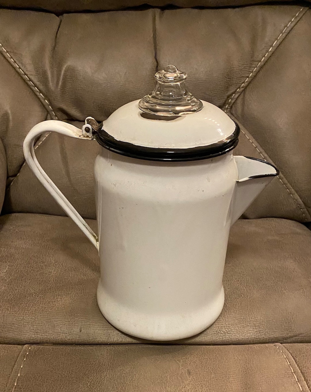 Vintage White Porcelain Coffee Pot With White Porcelain Lid With Glass ...