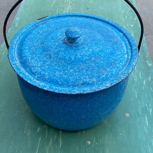 Vintage Really Old Large Sky Blue Porcelain Bean & Stew Cooking Pot ...