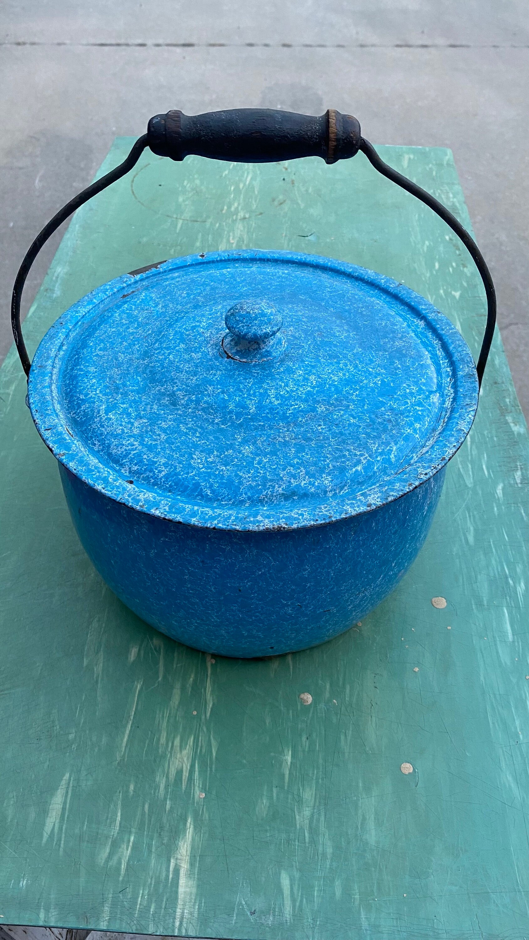 Vintage Really Old Large Sky Blue Porcelain Bean & Stew Cooking Pot ...