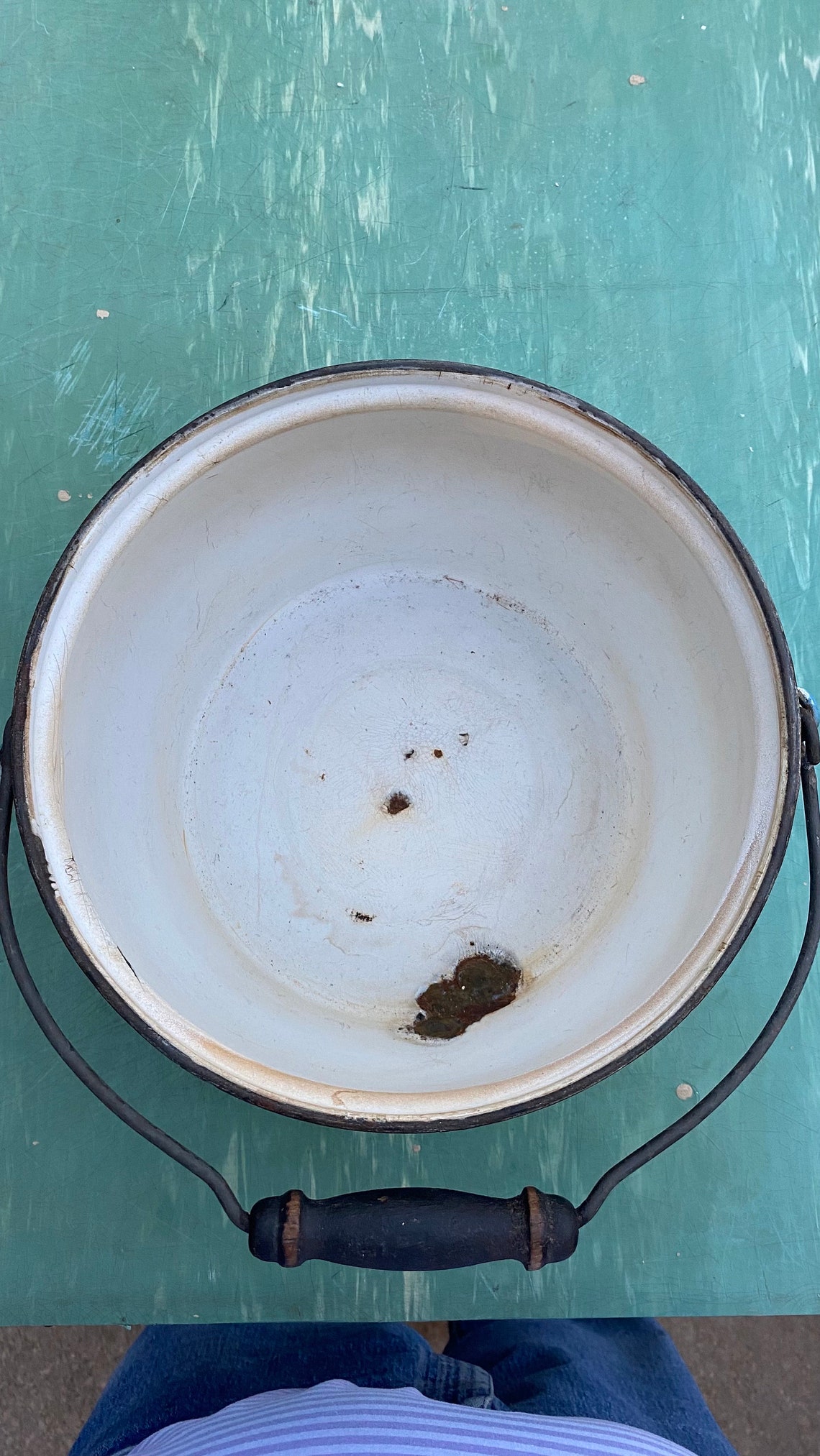 Vintage Really Old Large Sky Blue Porcelain Bean & Stew Cooking Pot ...