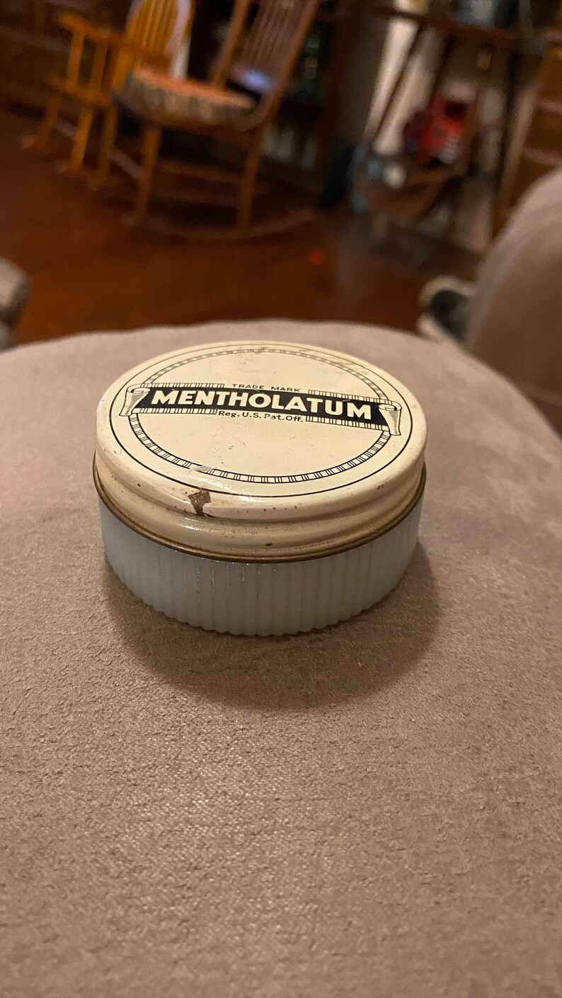 Vintage Rare White Milk Glass Mentholatum Cream Jar With Ribbed Sides ...