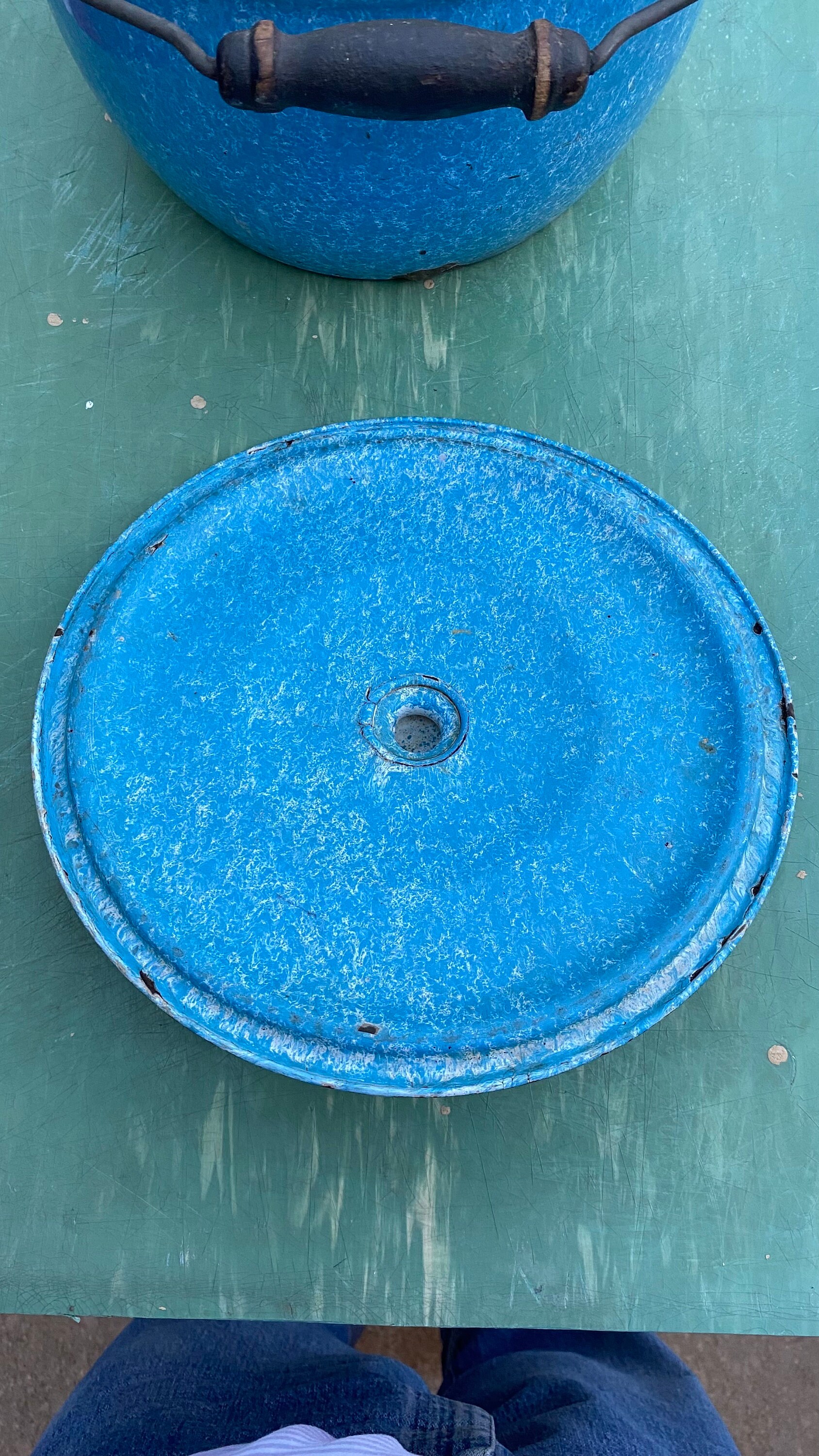 Vintage Really Old Large Sky Blue Porcelain Bean & Stew Cooking Pot ...