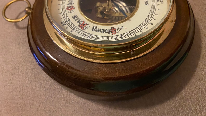 Vintage 1950s SELSI Germany Wood Wall Hanging Barometer. Wood is 5 1/8 ...