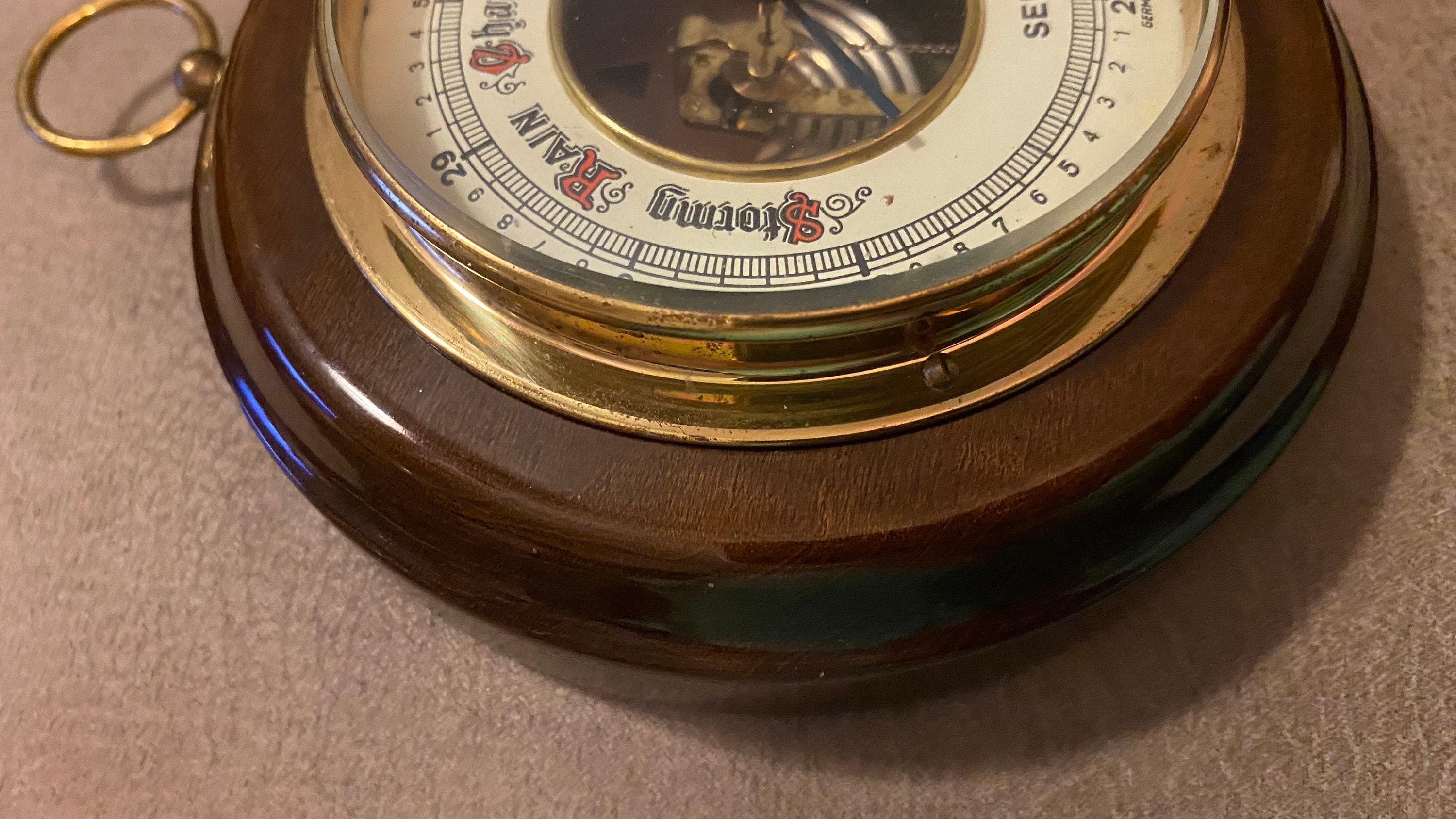 Vintage 1950s SELSI Germany Wood Wall Hanging Barometer. Wood is 5 1/8 ...