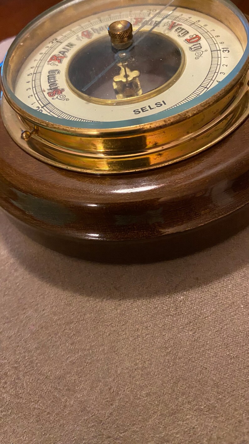 Vintage 1950s SELSI Germany Wood Wall Hanging Barometer. Wood is 5 1/8 ...