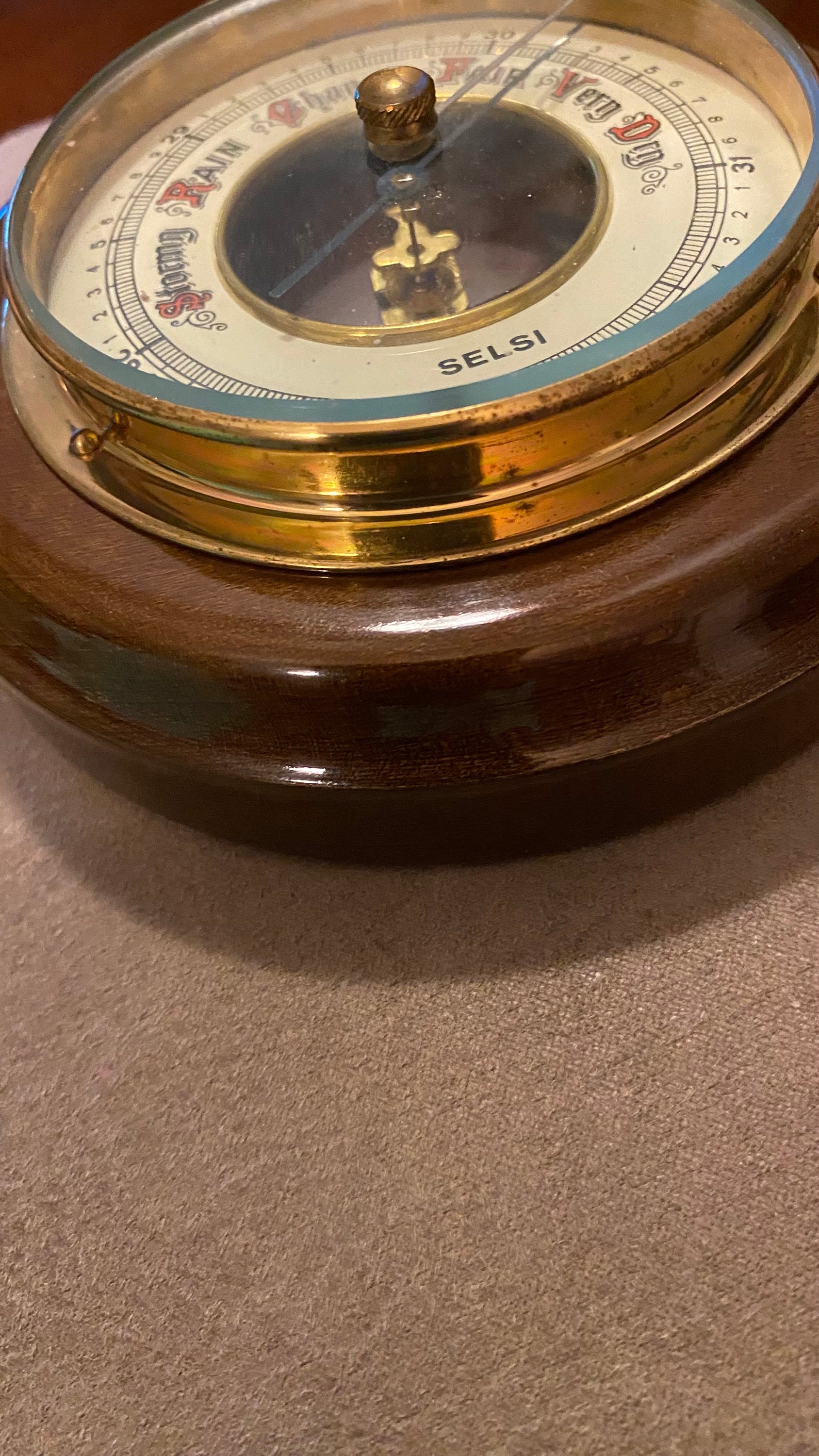 Vintage 1950s SELSI Germany Wood Wall Hanging Barometer. Wood is 5 1/8 ...