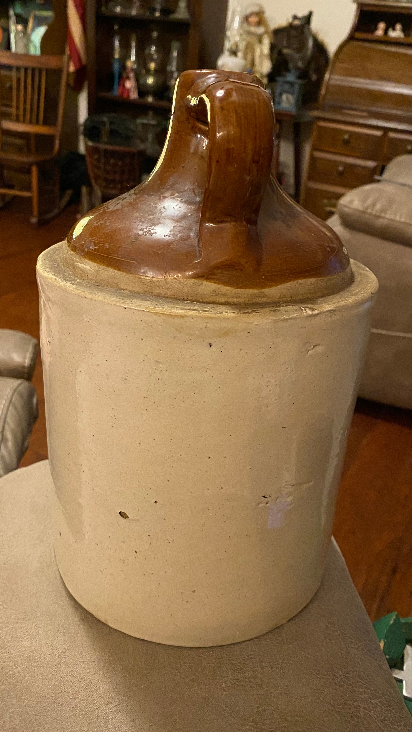 Vintage 1 Gallon Crock With Tan and Brown Glazing and Minor Crack ...