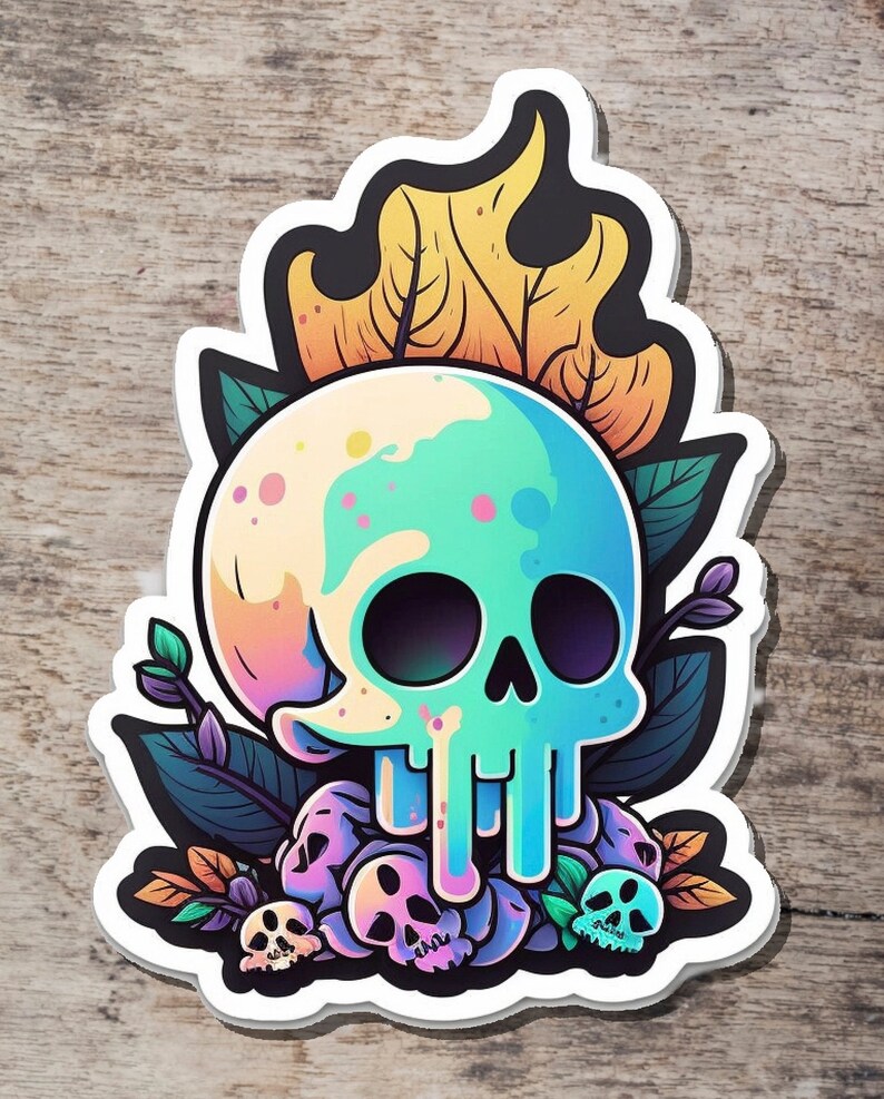 Drippy Skull Sticker Cute Kawaii - Etsy