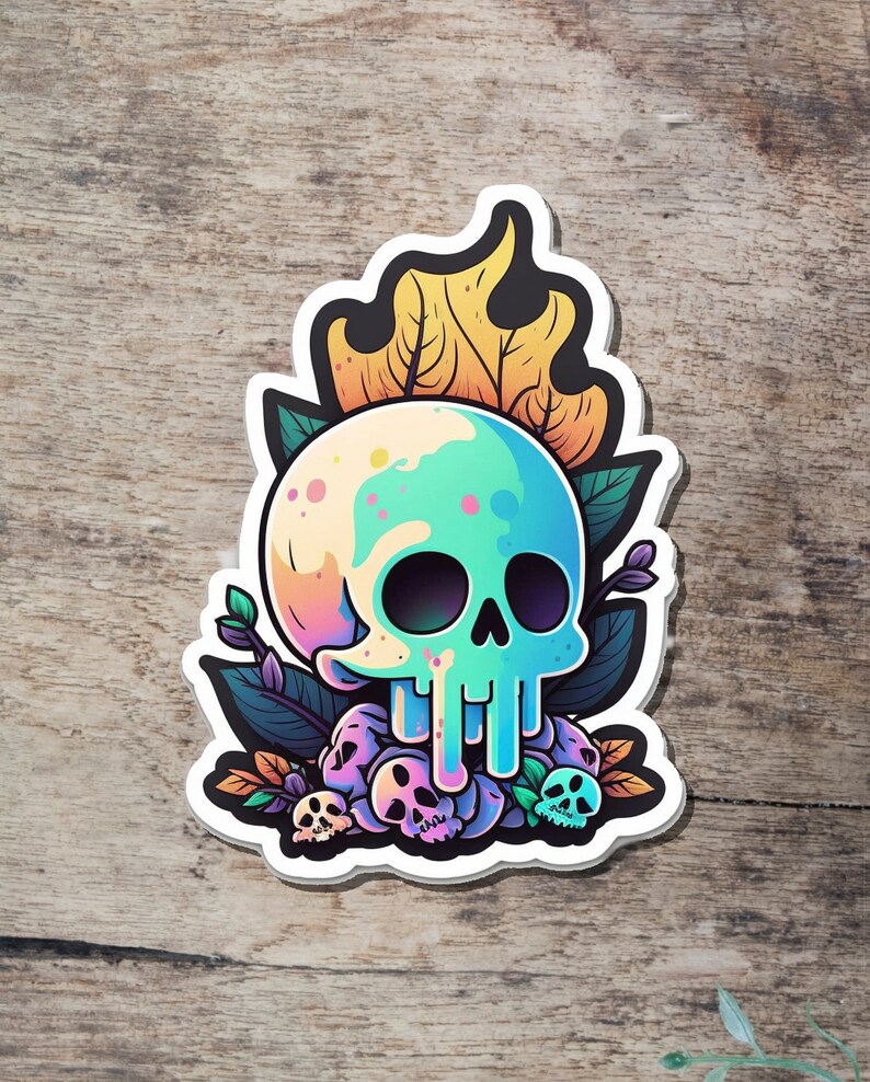 Drippy Skull Sticker Cute Kawaii - Etsy