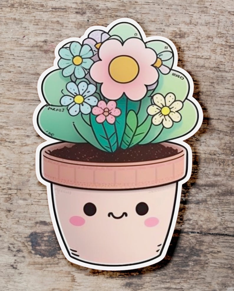 FLOWER POT STICKER Happy Decal Cute Kawaii - Etsy