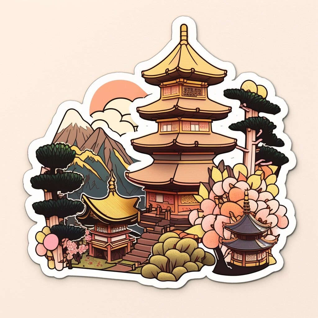 Temple Sticker Cherry Blossom Japanese Pagoda Decal - Etsy