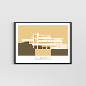 Fallingwater Architecture Print: Frank Lloyd Wright, 4 Colors (digital ...