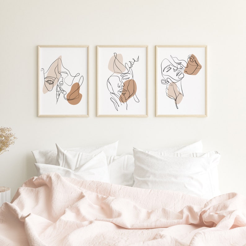One Line Drawing Art Earth Tone Wall Art Single Line Drawing - Etsy