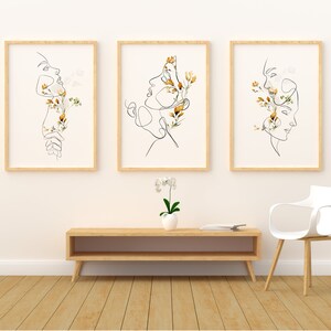 One Line Drawing Couple Wall Art, Single Line Romantic Set of 3 Boho ...
