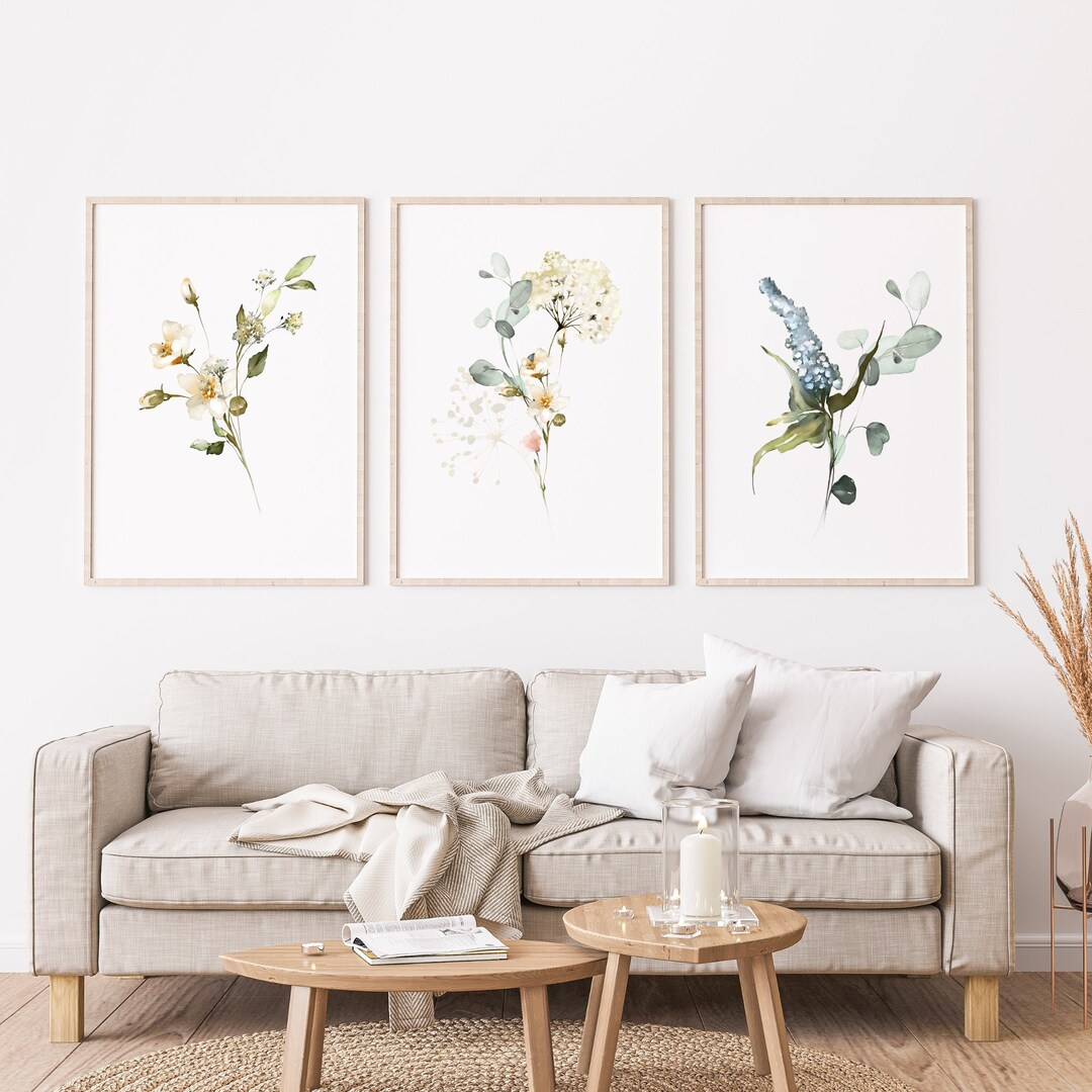 Aquarell Floral Botanik, Set von 3 Drucken, Galerie Wandkunst ...
