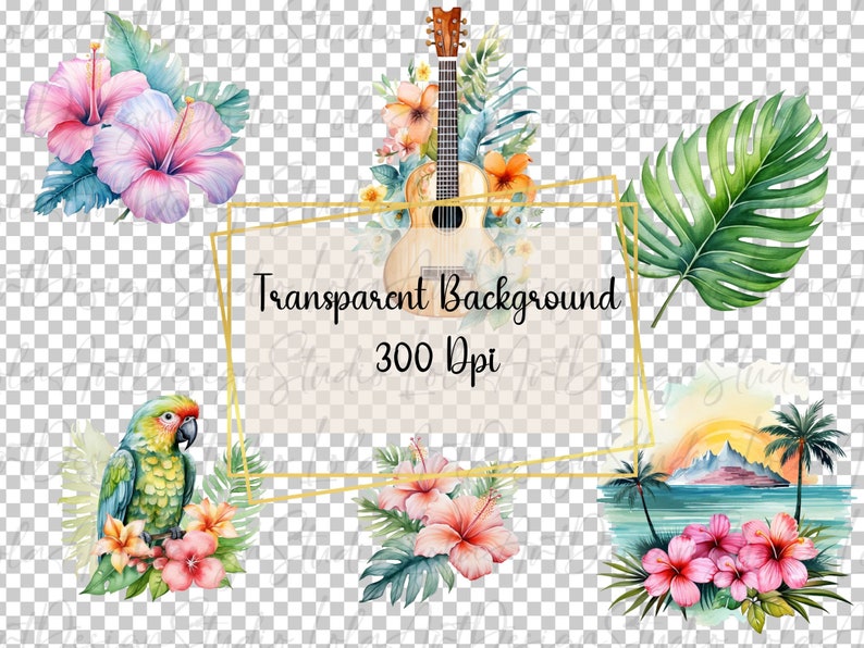 30 Watercolor Hawaii Clipart Bundle, Summer Tropical Island Clip Art ...