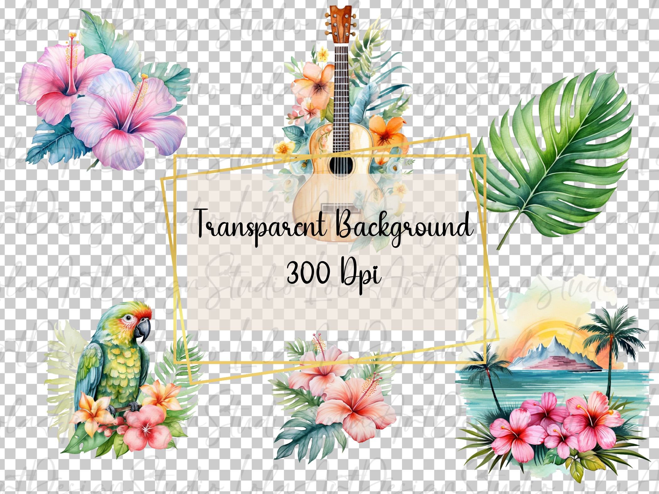 30 Watercolor Hawaii Clipart Bundle, Summer Tropical Island Clip Art ...