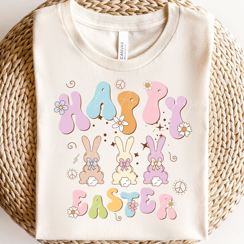 Happy Easter Retro 3 Bunnies Png Sublimation, Easter Bunny Groovy Png ...