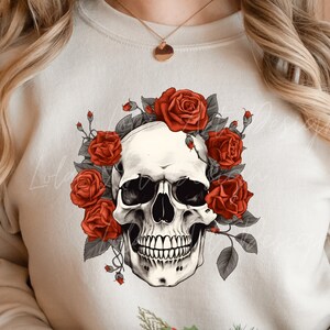 Red Roses Skull PNG Sublimation Design, Skull With Roses PNG, Floral ...