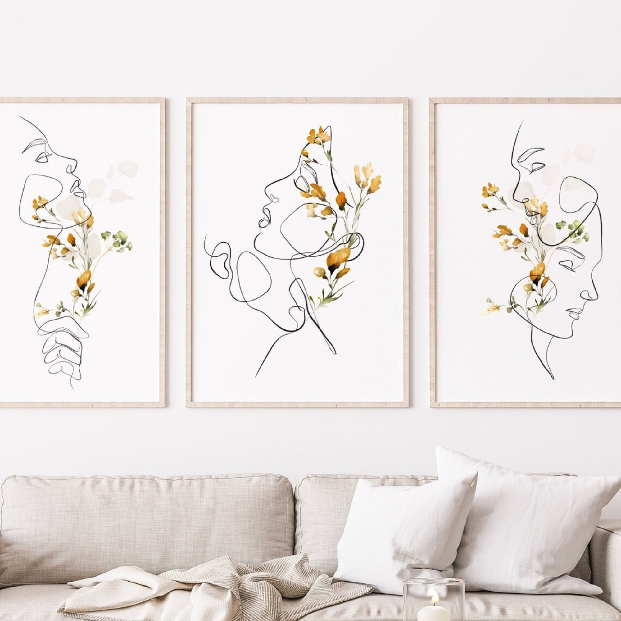 One Line Drawing Couple Wall Art, Single Line Romantic Set of 3 Boho ...