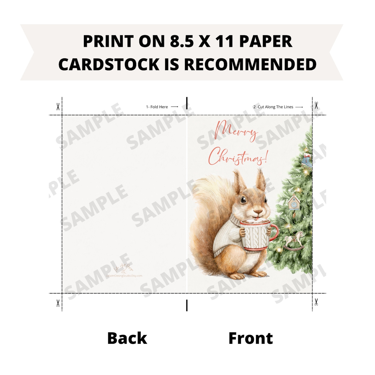 Cute Squirrel Merry Christmas Card ,printable Squirrel Christmas Card ...