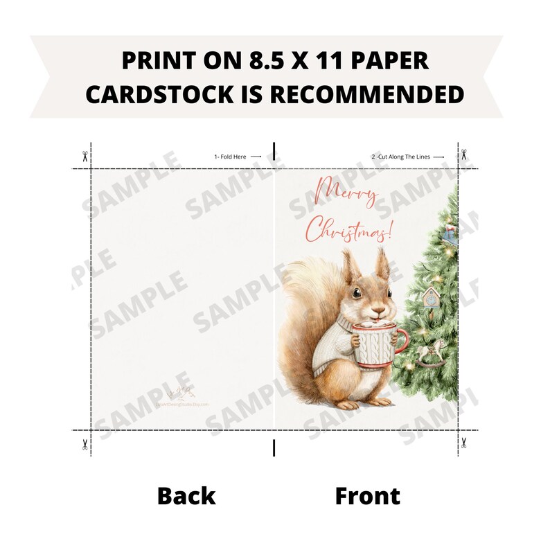 Squirrel Merry Christmas Card, Watercolor Cozy Squirrel With Mug and ...