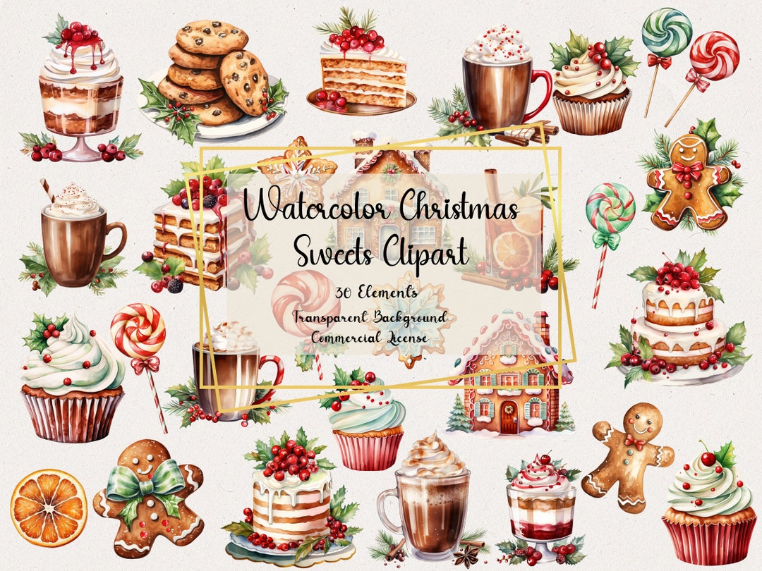 Watercolor Christmas Sweets Clipart, Christmas Candy, Cookies ...