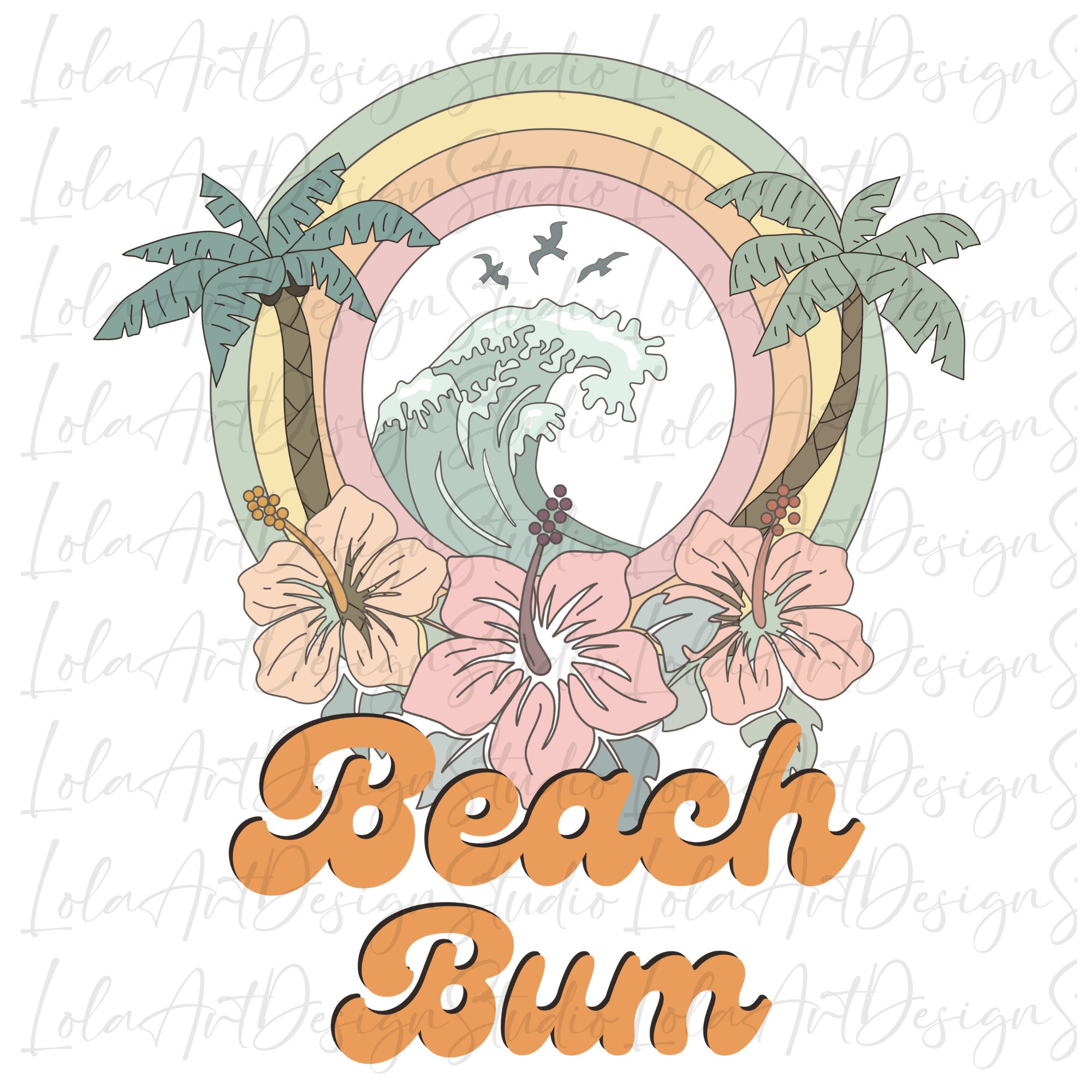 Beach Bum PNG File for Sublimation, Distressed Retro Summer PNG, Wave ...