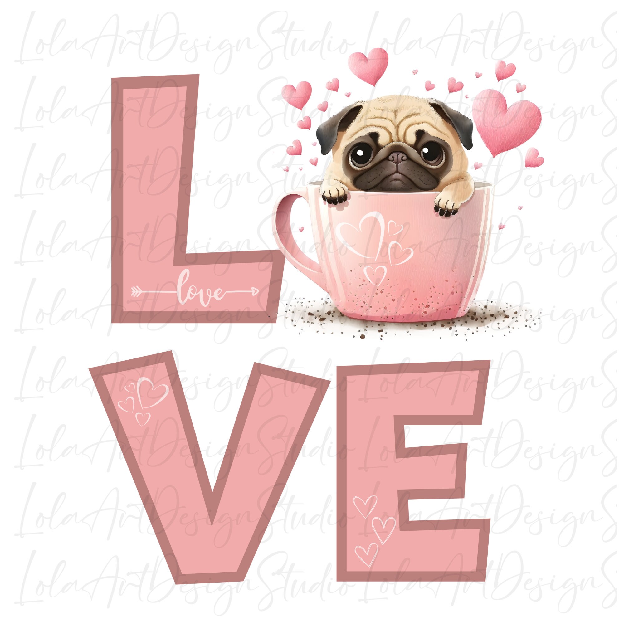 Love Pug Valentines PNG Sublimation, Valentine's Day Dog Pug Pink Shirt ...
