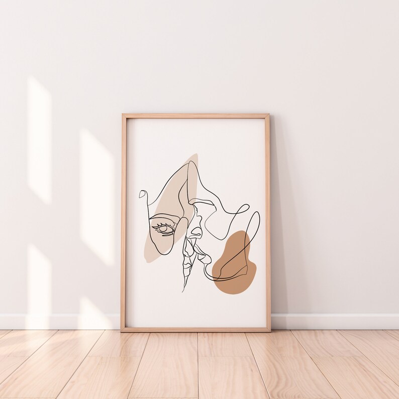 One Line Art Romantic Couple Faces, Boho Minimalistic Wall Art Print ...