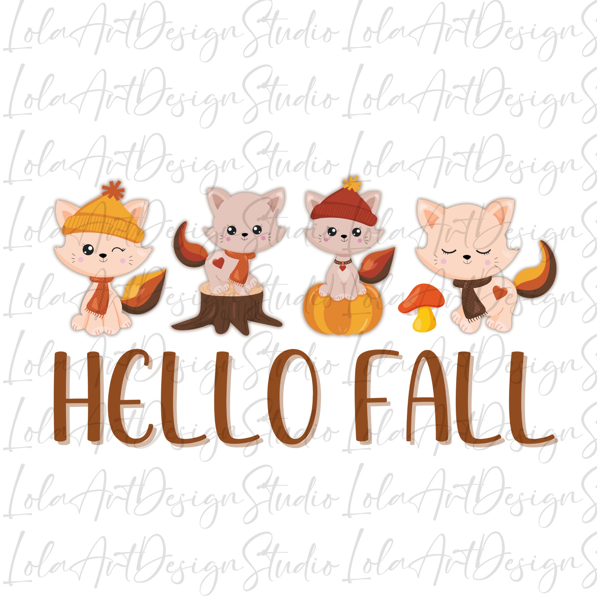 Hello Fall Cute Cats Png Sublimation Design Autumn Season - Etsy