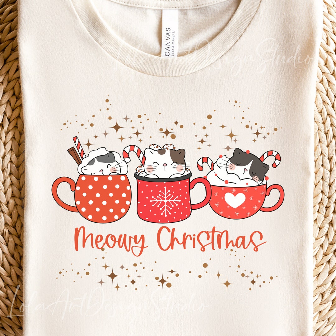 Cute Meowy Christmas Cat PNG Sublimation, Christmas Cat Shirt Design ...