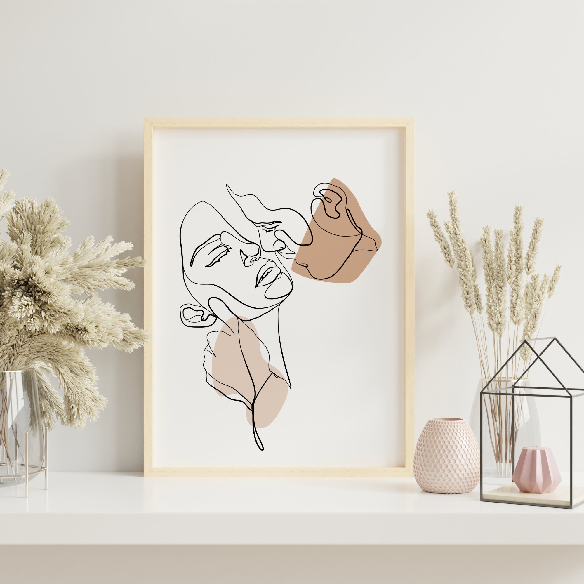 One Line Drawing Art Earth Tone Wall Art Single Line Drawing - Etsy