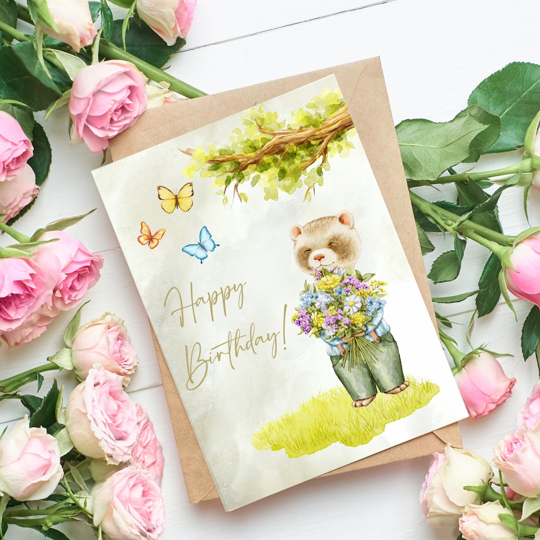 Cute Ferret Birthday Printable Card /happy Birthday Card / Cute ...