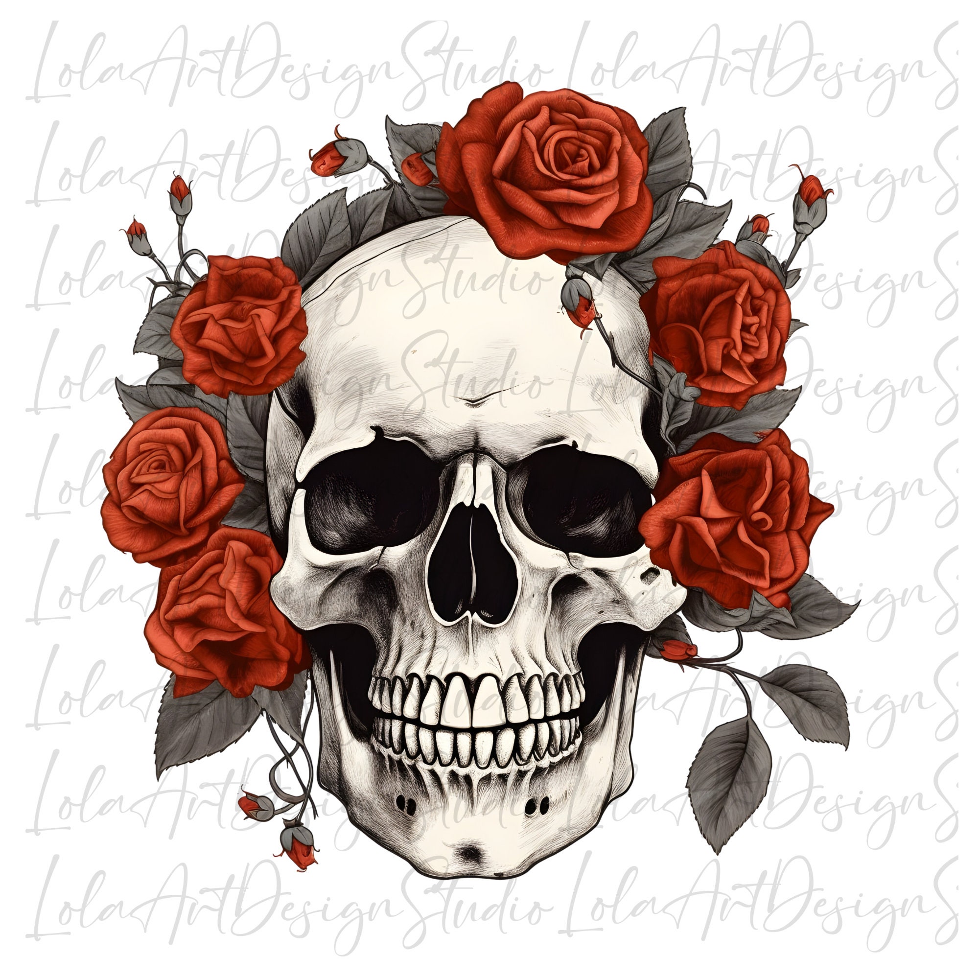 Red Roses Skull PNG Sublimation Design, Skull With Roses PNG, Floral ...
