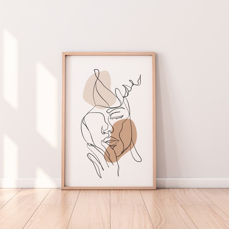 One Line Art Romantic Couple Boho Minimalistic Wall Art - Etsy
