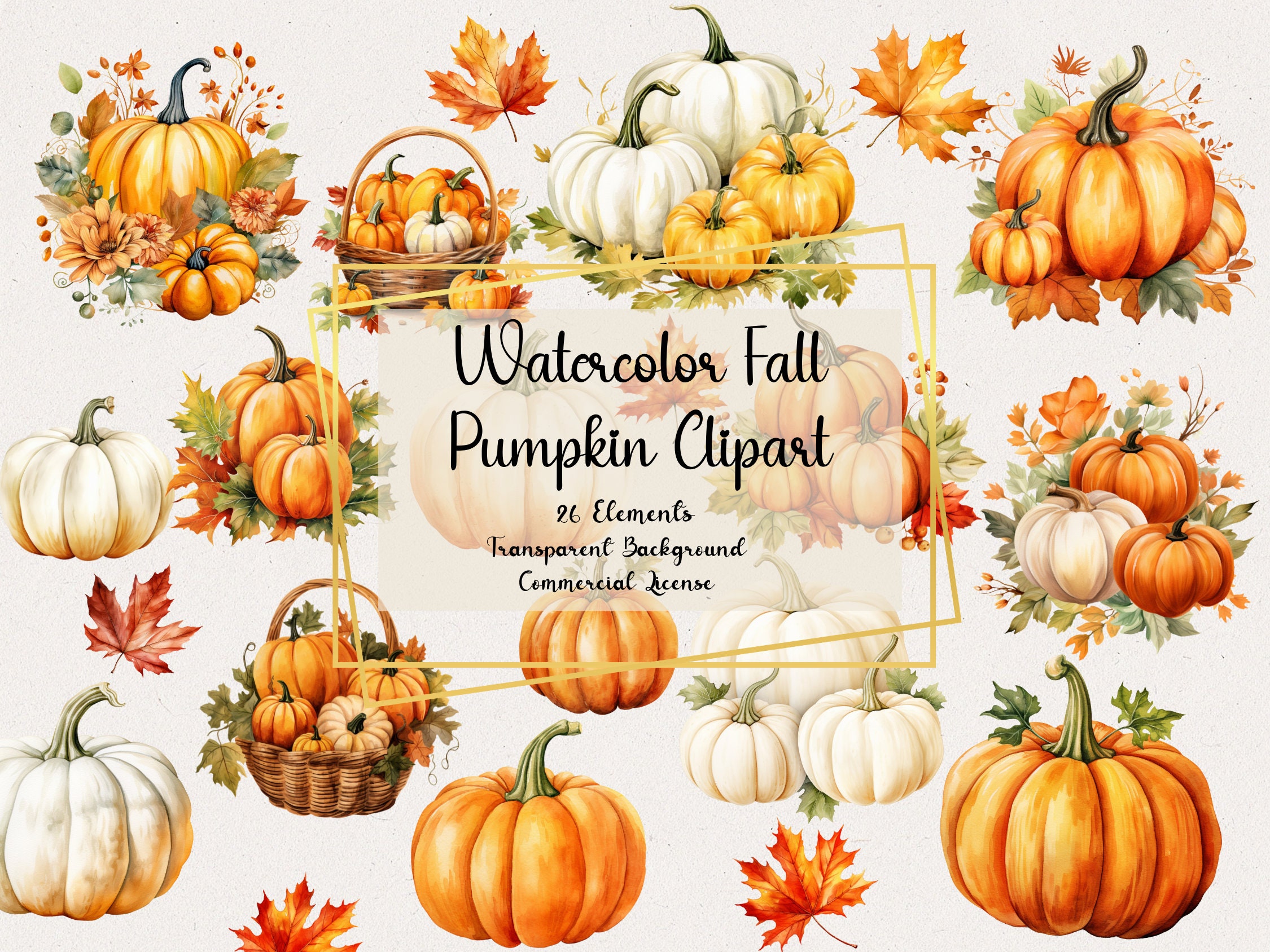 Watercolor Fall Pumpkins Clipart Thanksgiving Pumpkins PNG - Etsy