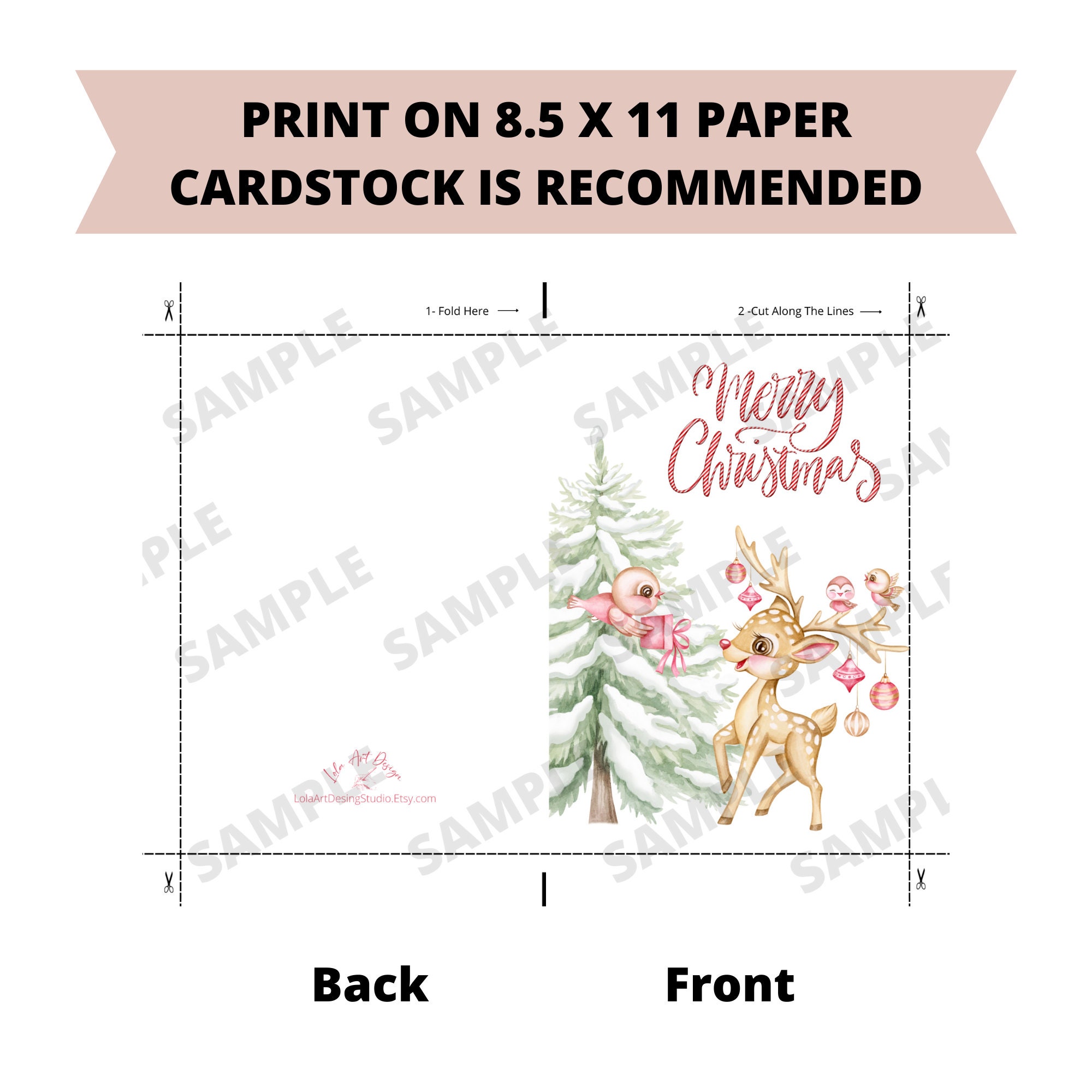 Set of 2 Christmas Cards, Deer With Tree & Snowman Printable Cards ...