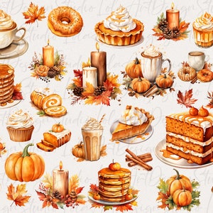 32 Watercolor Pumpkin Spice Clipart, Fall Holiday Elements ...