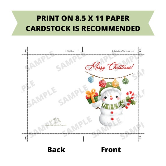 Printable Christmas Cards Cute Snowman