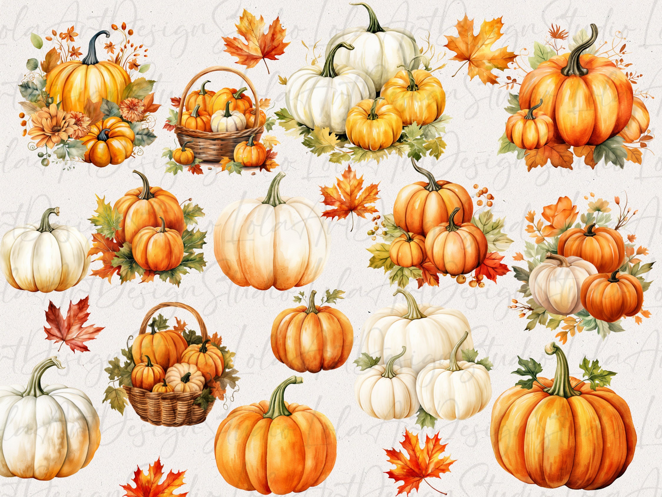 Watercolor Fall Pumpkins Clipart Thanksgiving Pumpkins PNG - Etsy