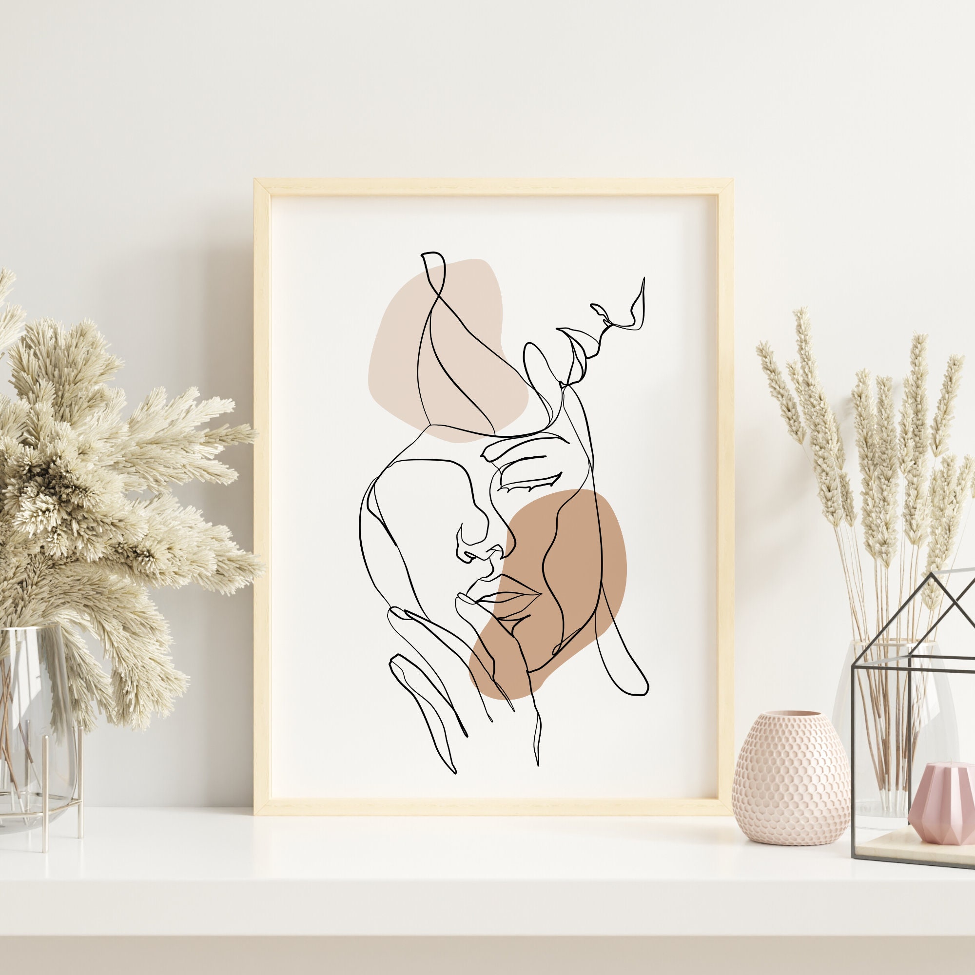 One Line Drawing Art Earth Tone Wall Art Single Line Drawing - Etsy