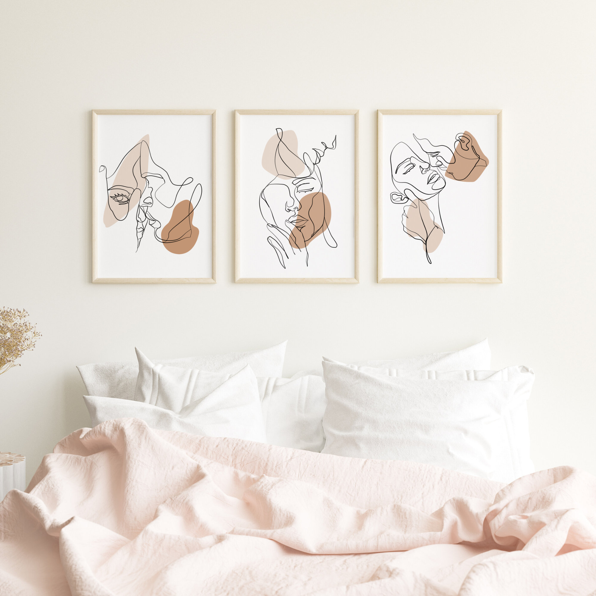 One Line Art Drawing, Romantic Couple Line Art Set of 3 Boho ...