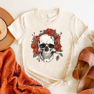 Red Roses Skull PNG Sublimation Design, Skull With Roses PNG, Floral ...