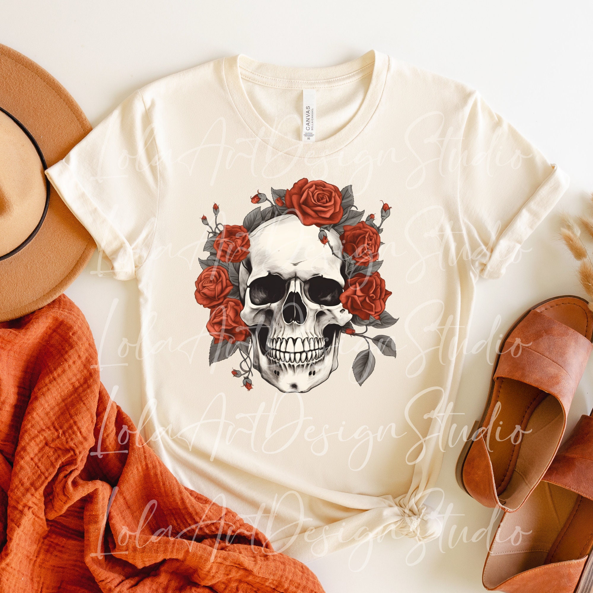 Red Roses Skull PNG Sublimation Design, Skull With Roses PNG, Floral ...